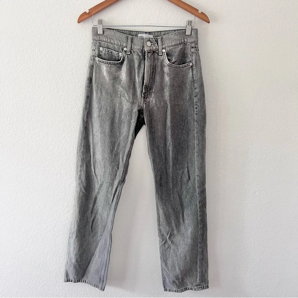 Zara | Jeans | Zara Gray Silver Metallic Jeans Sz 2 | Poshmark